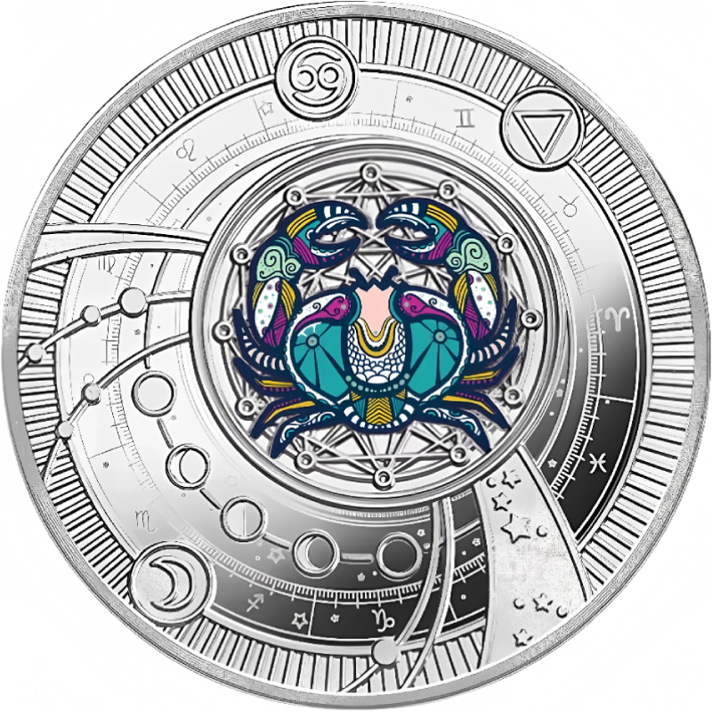 Серебряная монета Камеруна "Знаки зодиака. Рак" 2025 г.в. (подвеска), 10 г чистого серебра ...