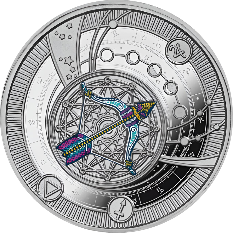 Серебряная монета Камеруна "Знаки зодиака. Стрелец" 2025 г.в. (подвеска), 10 г чистого серебра ...